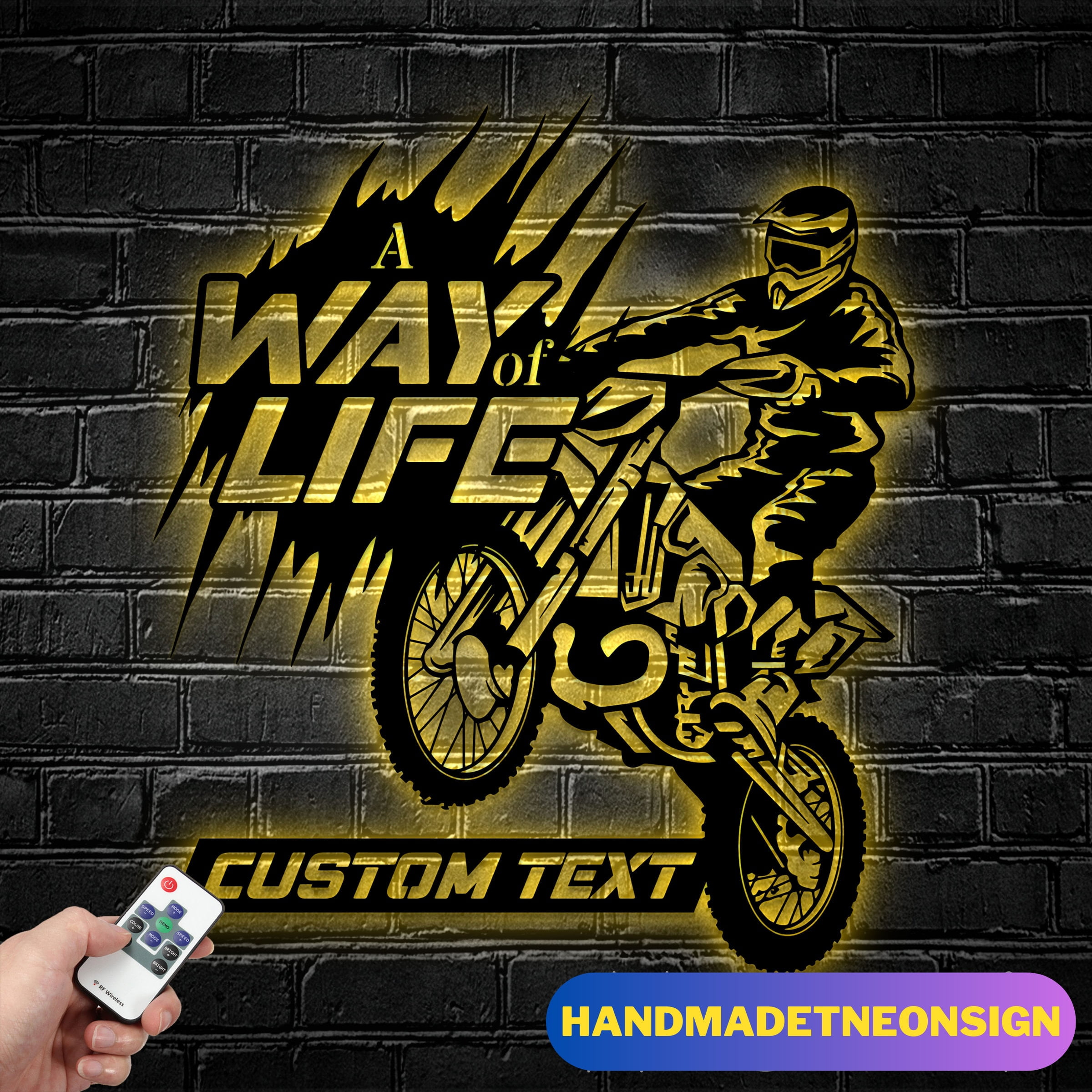 Handmadetneonsign Custom Motocross Biker Metal Wall Art LED Light ...
