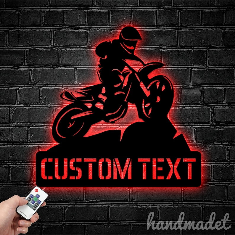 Handmadetneonsign Custom Name Motocross Biker Metal Wall Art LED Light ...