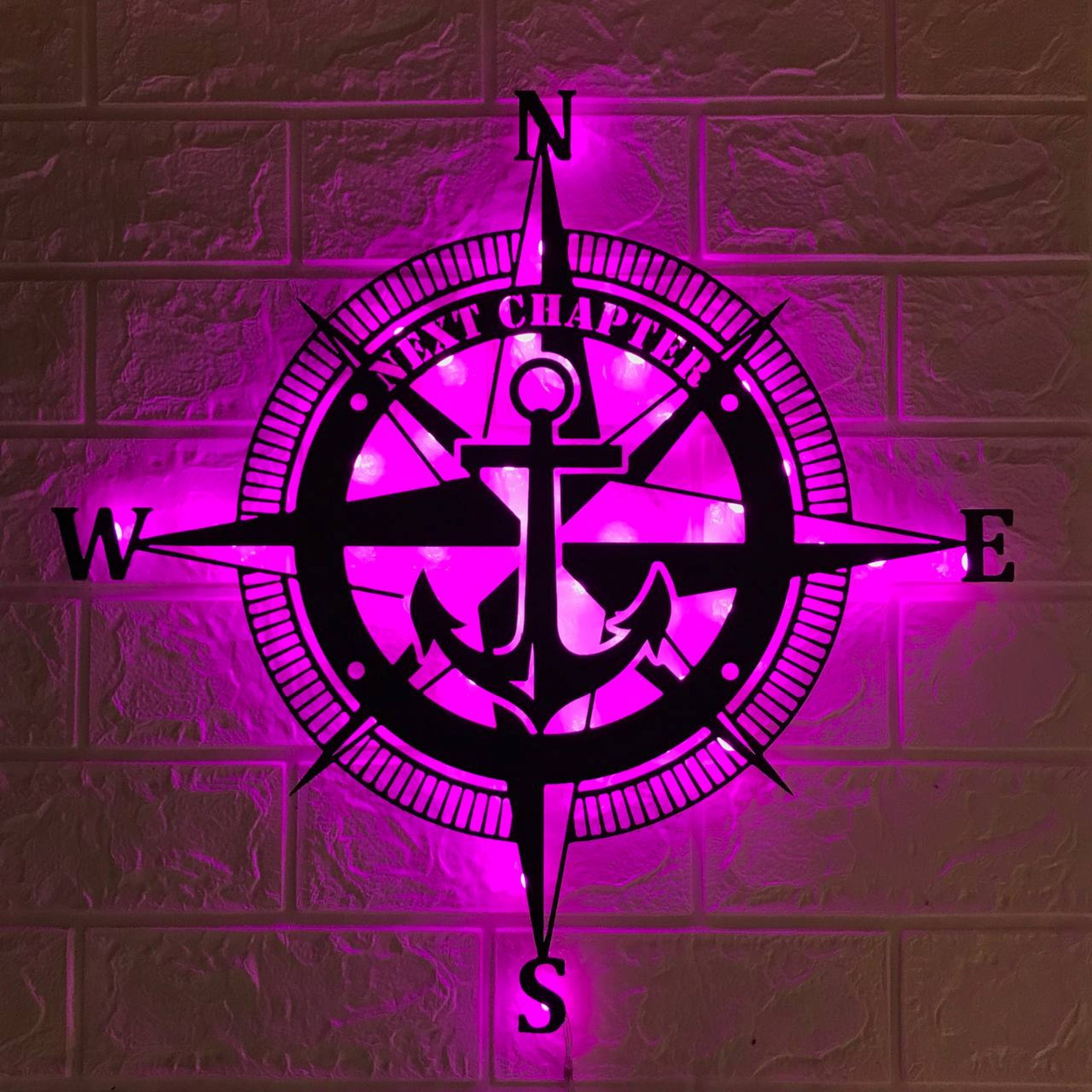 Handmadetneonsign Custom Nautical Compass and Anchor Metal Wall Art LED ...