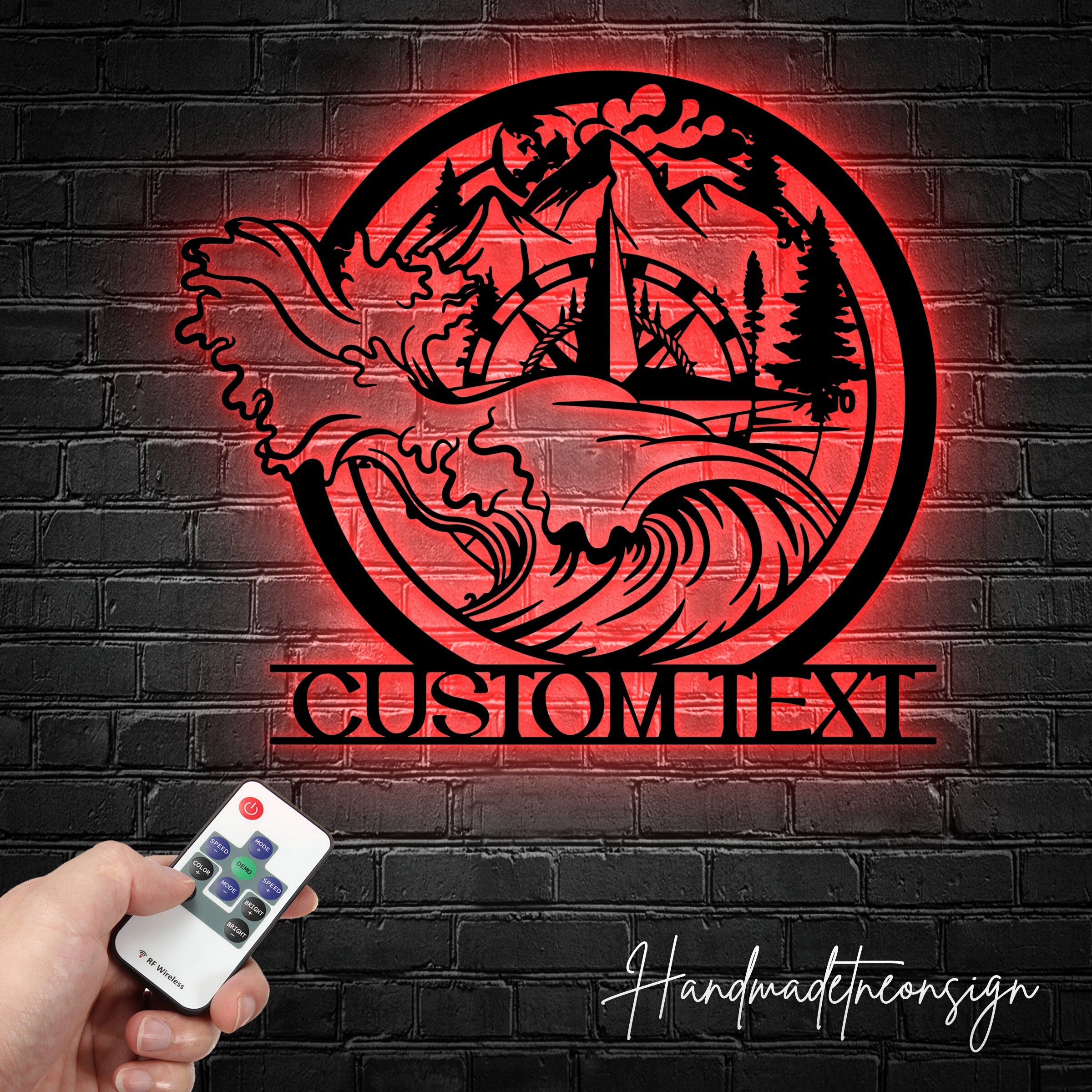 Handmadetneonsign Custom Nautical Compass and Anchor Metal Wall Art LED ...