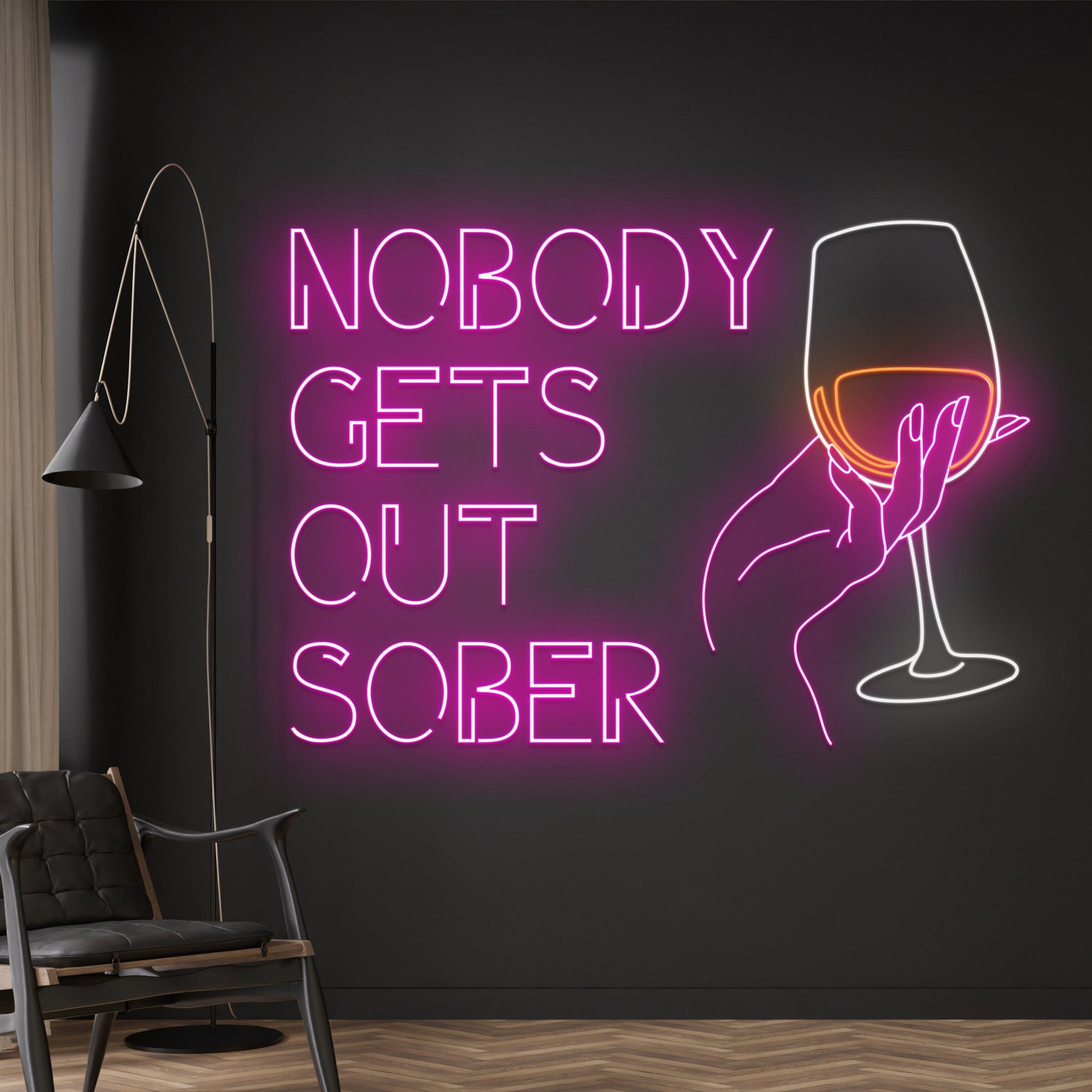 Handmadetneonsign Custom Nobody Gets Out Sober Neon Sign, Lady's Hand ...