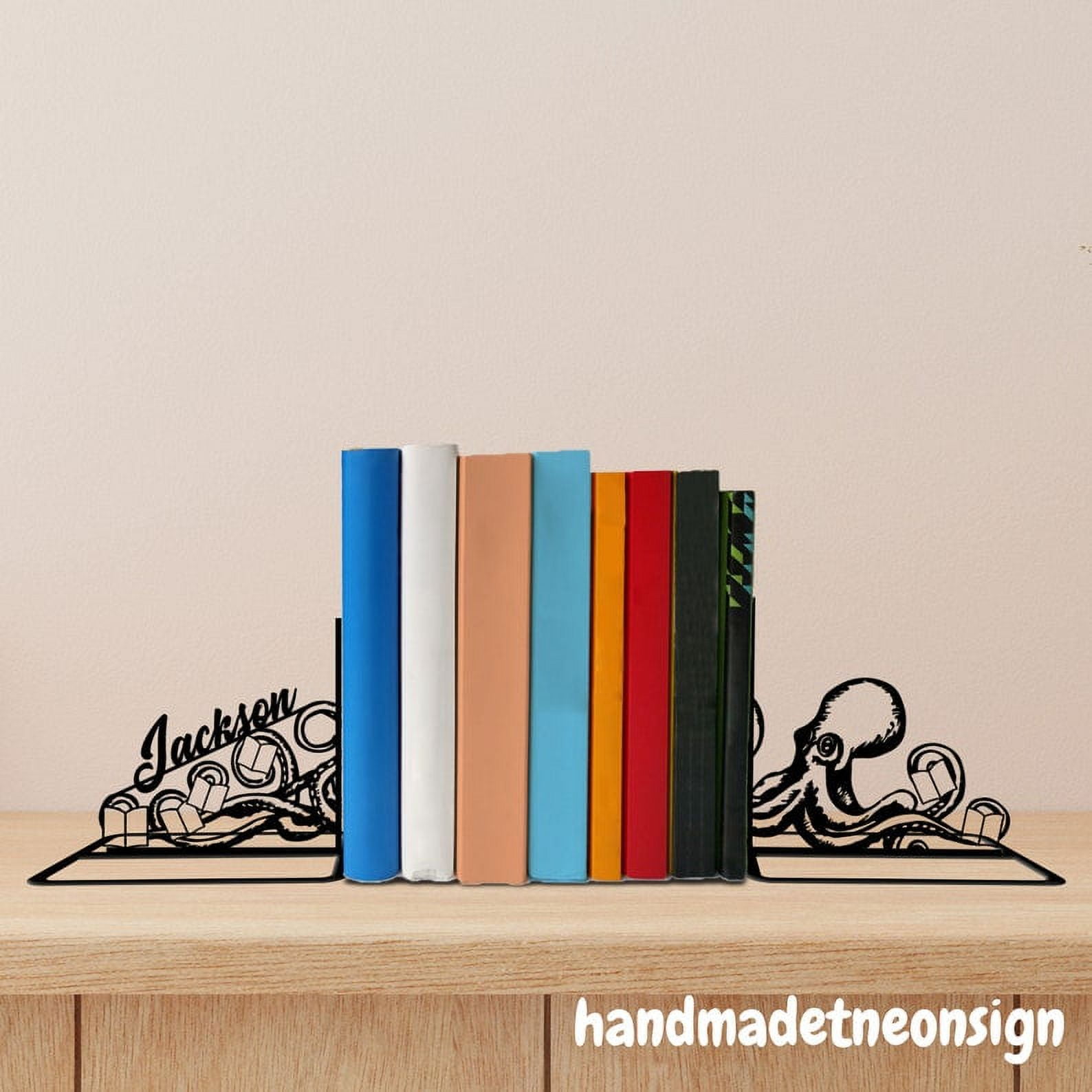 Handmadetneonsign Custom Octopus Metal Bookends, Bookworn Name Bookend ...