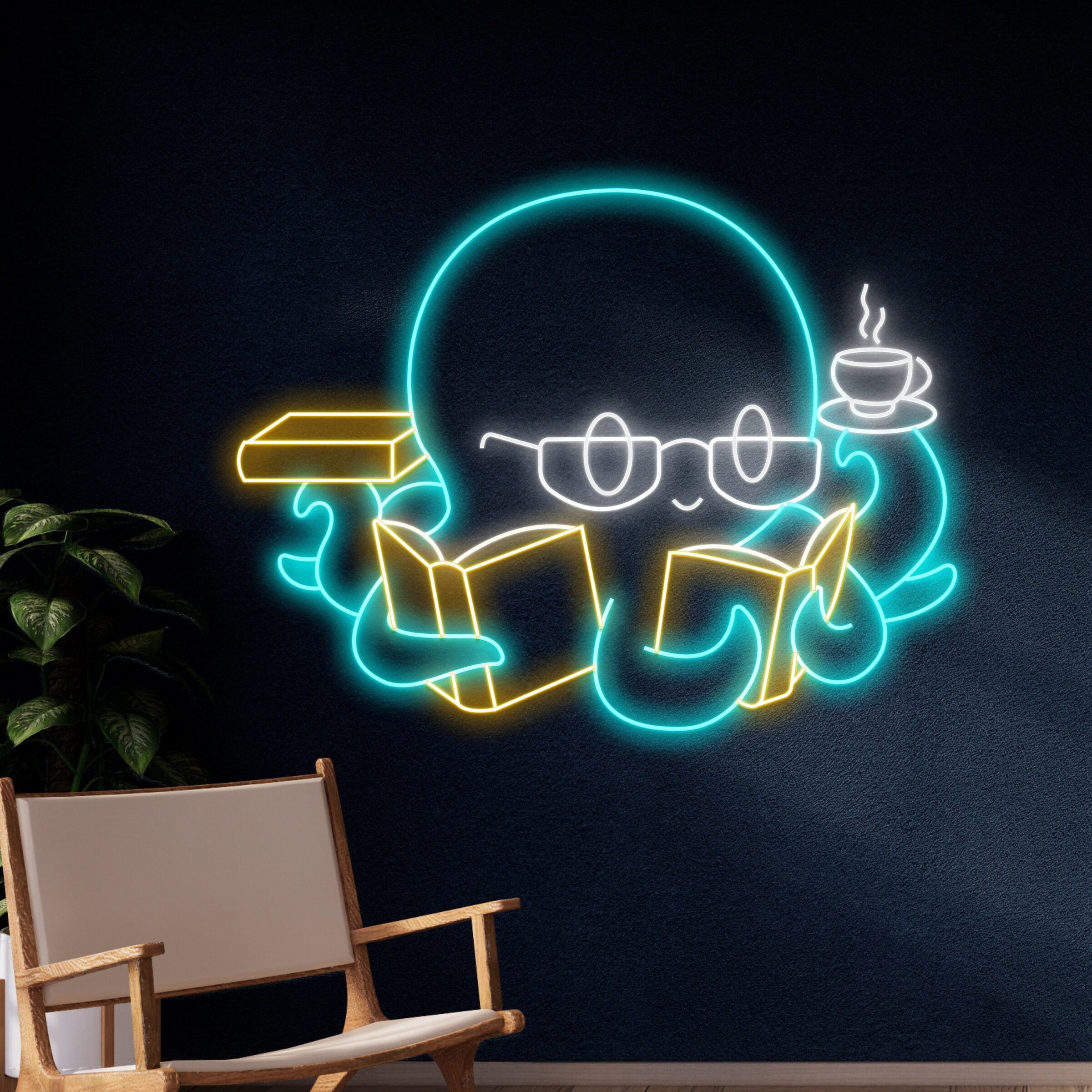 Handmadetneonsign Custom Octopus Reading Book Neon Sign, Book Octopus ...