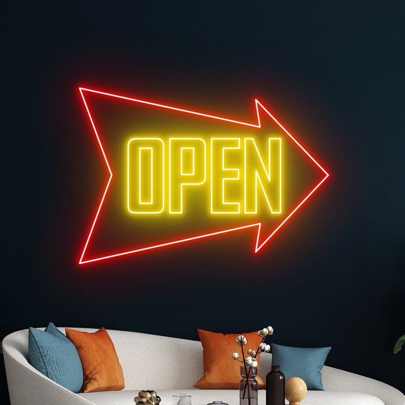 Handmadetneonsign Custom Open Direction Arrow Left Neon Sign, Open ...