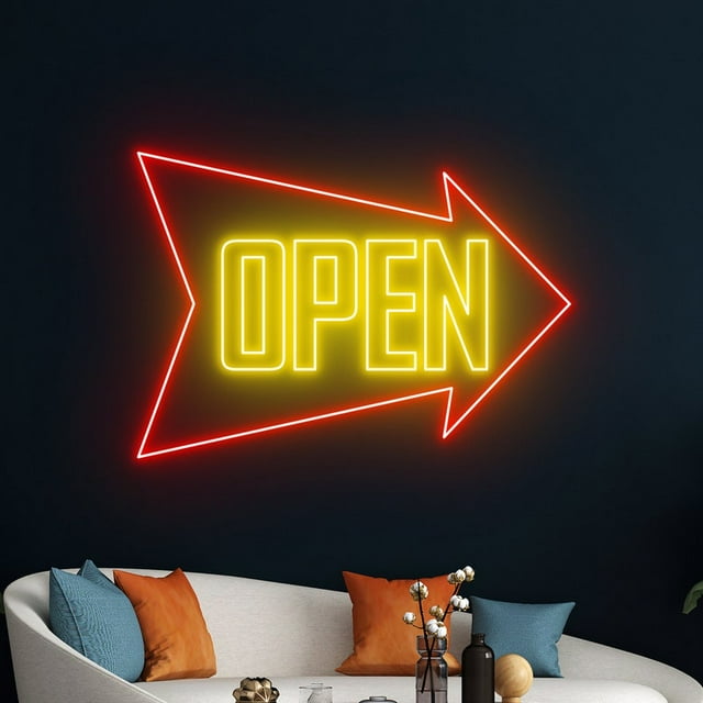 Handmadetneonsign Custom Open Direction Arrow Left Neon Sign, Open ...