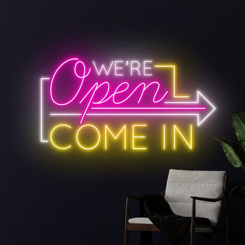 Handmadetneonsign Custom Open Direction Arrow Left Neon Sign, Open ...