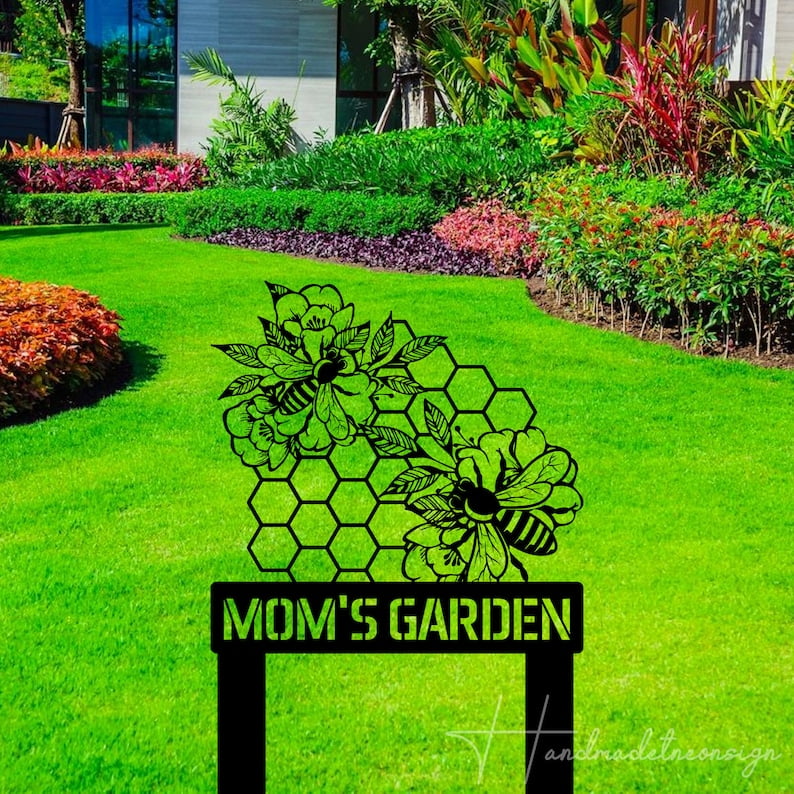 Handmadetneonsign Custom Outdoor Bee Metal Sign With Stakes, Outdoor ...