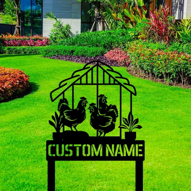 Handmadetneonsign Custom Outdoor Chicken Metal Sign With Stakes,Chicken ...