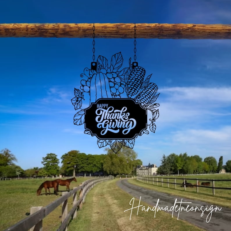 Handmadetneonsign Custom Outdoor Happy ThanksGiving Metal Wall Art ...