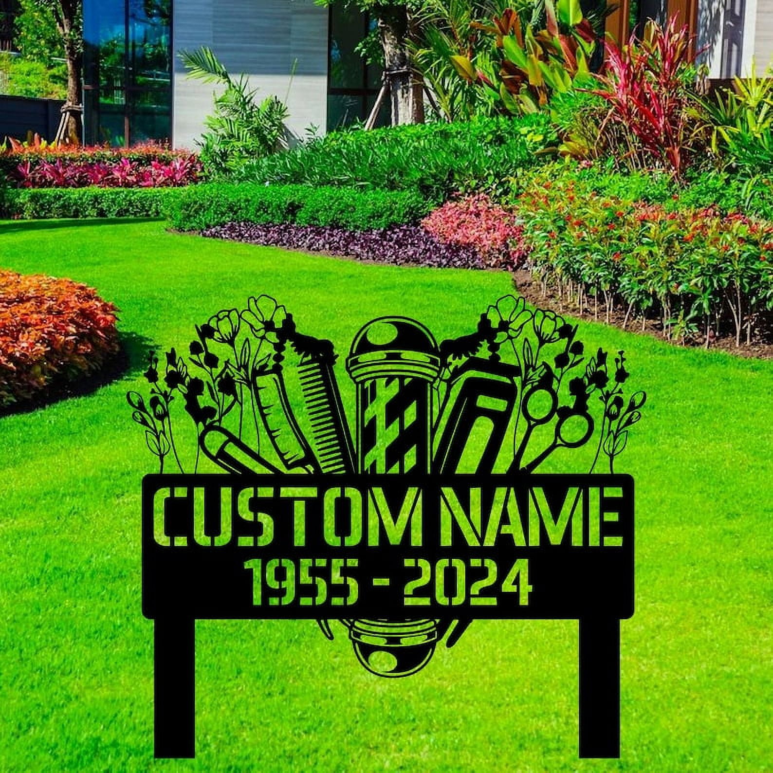 Handmadetneonsign Custom Outdoor Memorial Barber Metal Sign With Stakes ...