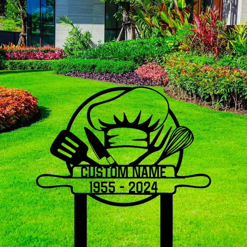 Handmadetneonsign Custom Outdoor Memorial Chef Metal Sign With Stakes ...