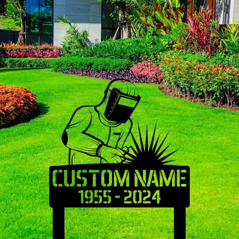 Handmadetneonsign Custom Outdoor Memorial Welder Metal Sign With Stakes ... Handmadetneonsign Custom Outdoor Memorial Welder Metal Sign With Stakes ...