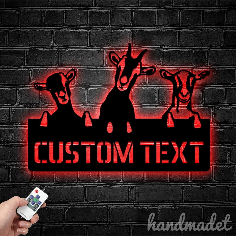 Handmadetneonsign Custom Peeking Goat Metal Wall Art LED Light ...