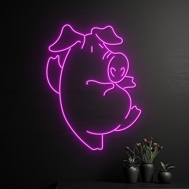 Handmadetneonsign Custom Pig Led Sign, Pig Neon Sign, Pig Neon Light ...