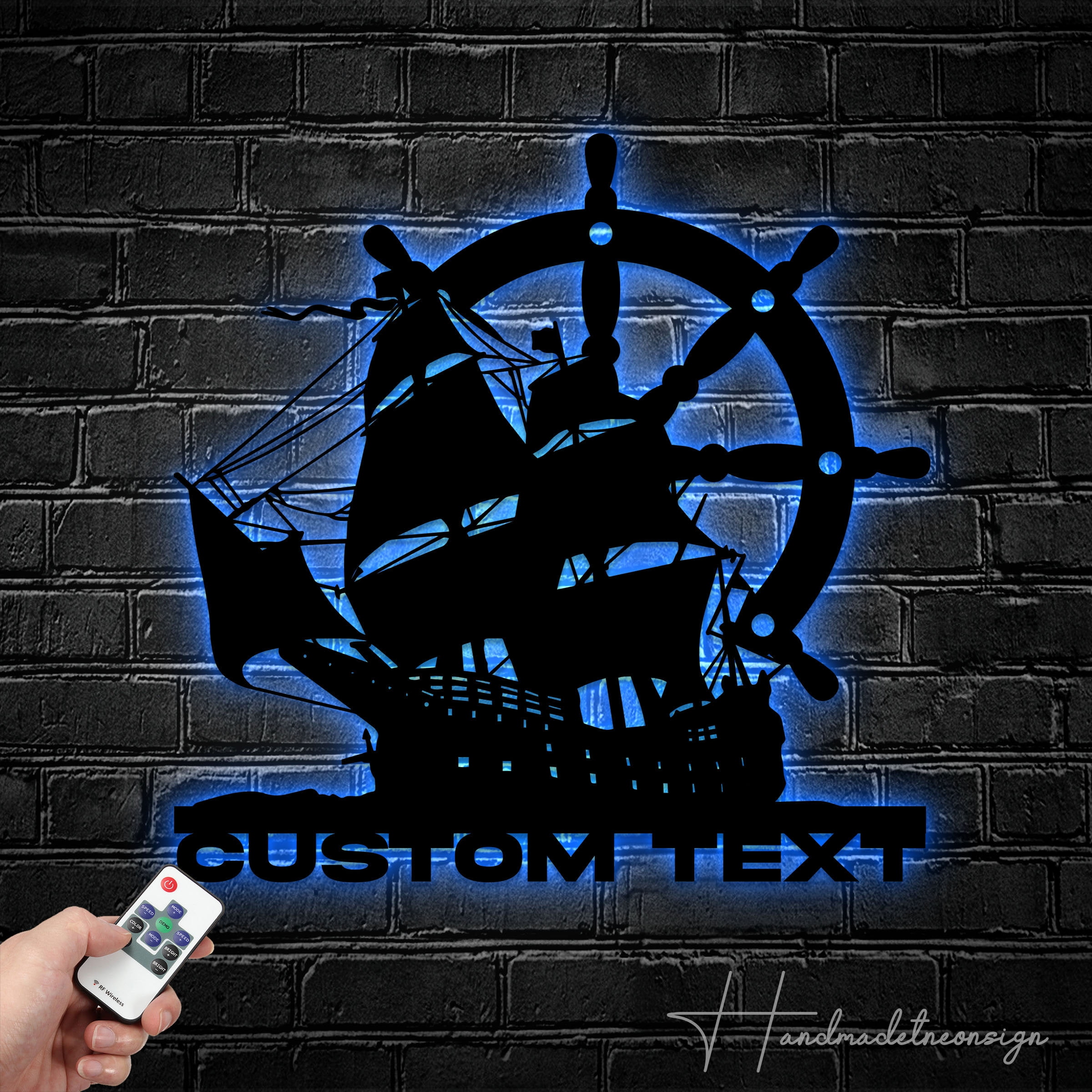 Handmadetneonsign Custom Pirate Ship Sailing Wheel Metal Wall Art LED ...