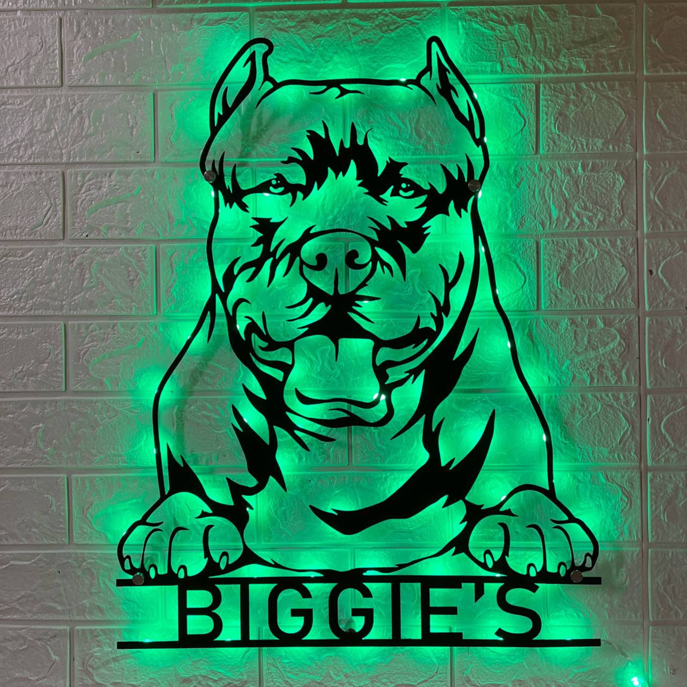 Handmadetneonsign Custom Pit Bull Dog Metal Wall Art LED Light ...