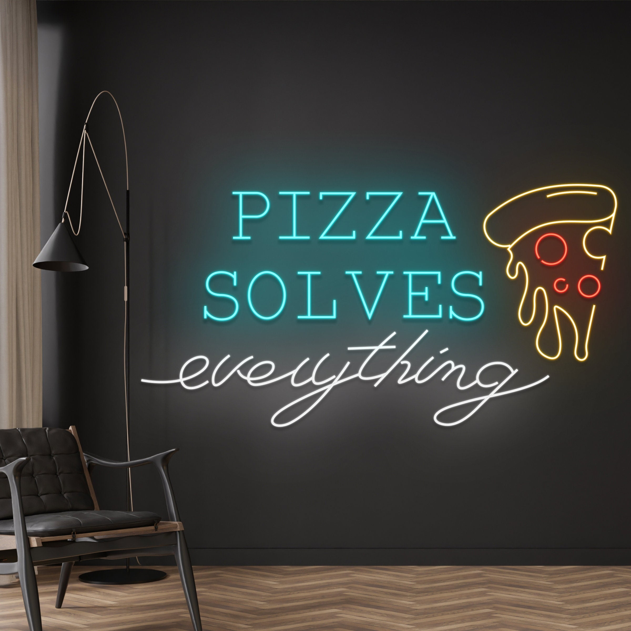 Handmadetneonsign Custom Pizza Solve Everything Neon Sign, Pizza LED ...