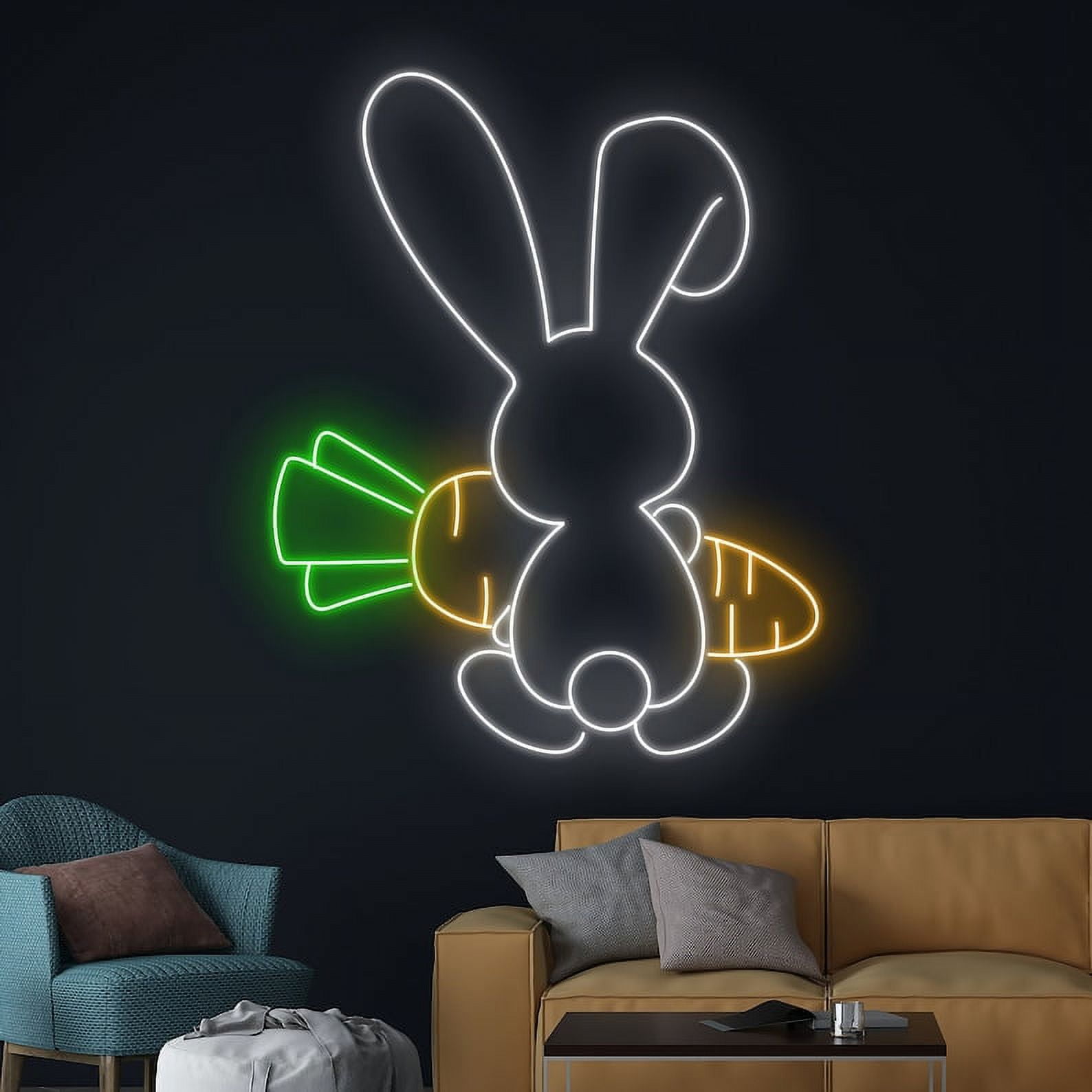 Handmadetneonsign Custom Rabbit Carrot Neon Sign, Happy Easter Neon ...