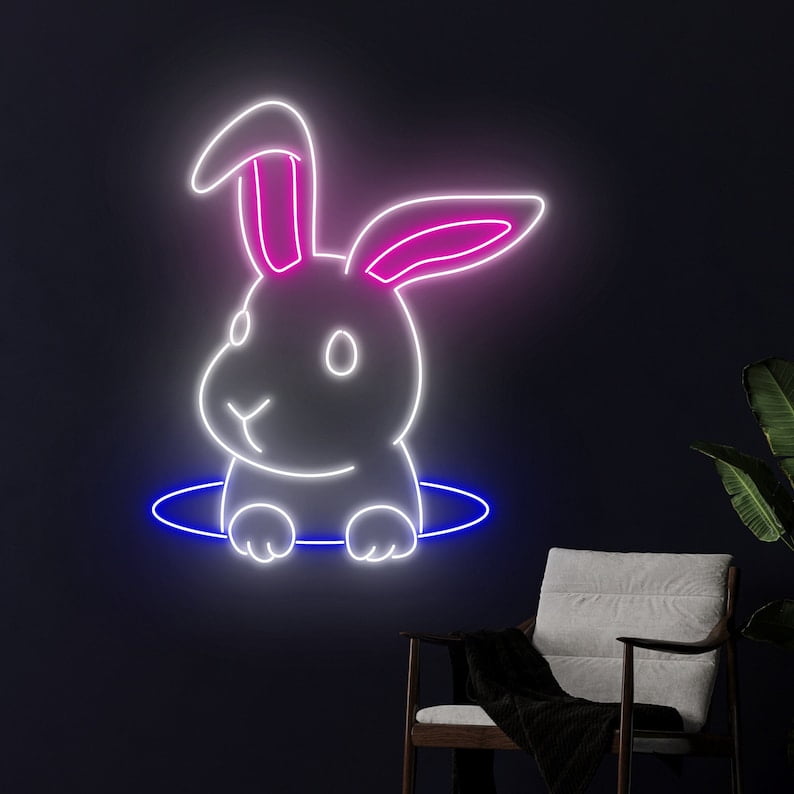 Handmadetneonsign Custom Rabbit Neon Sign, Rabbit Hole Led Sign, Happy ...