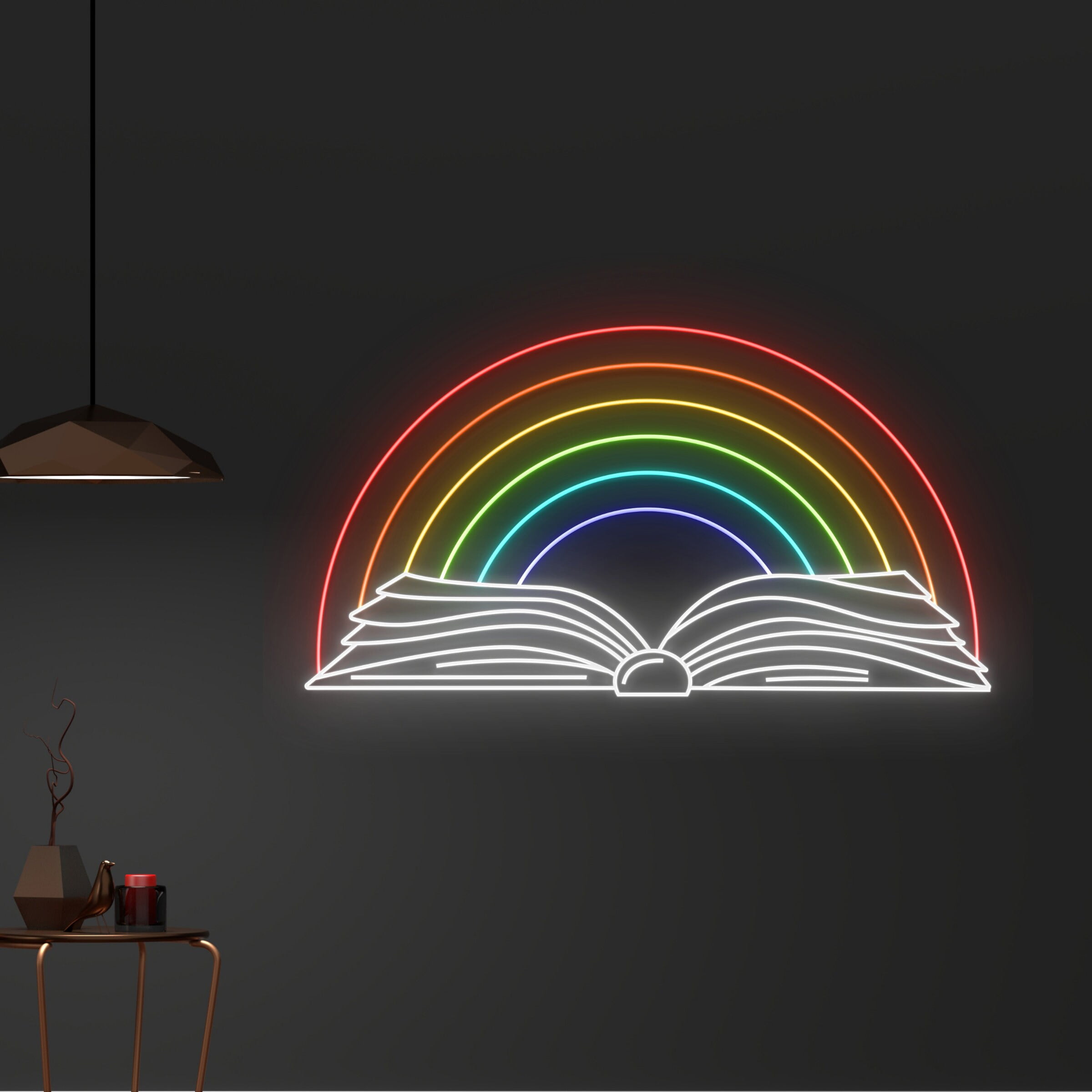Handmadetneonsign Custom Rainbow Book Neon Sign, Open Book LED Light ...