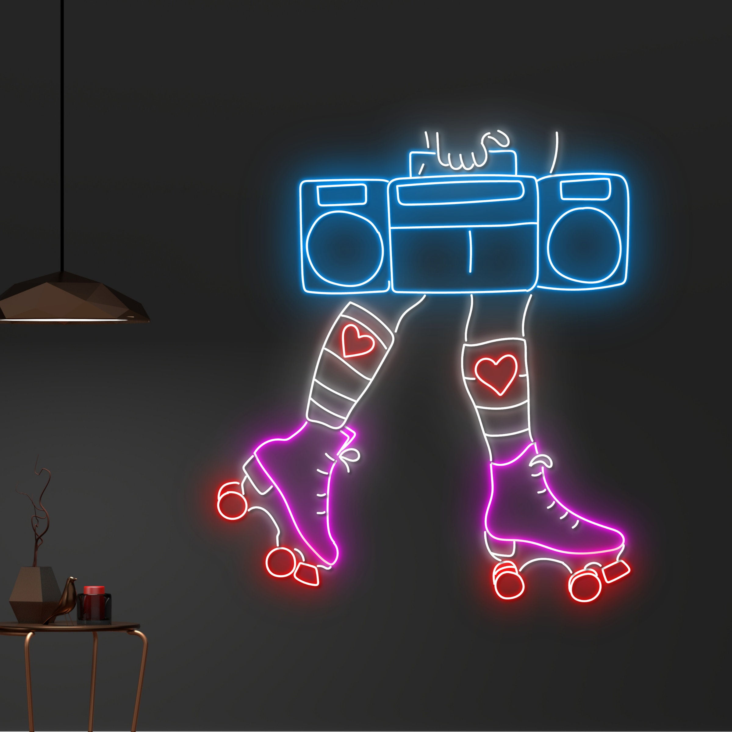 Handmadetneonsign Custom Roller Skate Boombox Neon Sign, Rolling Skate ...