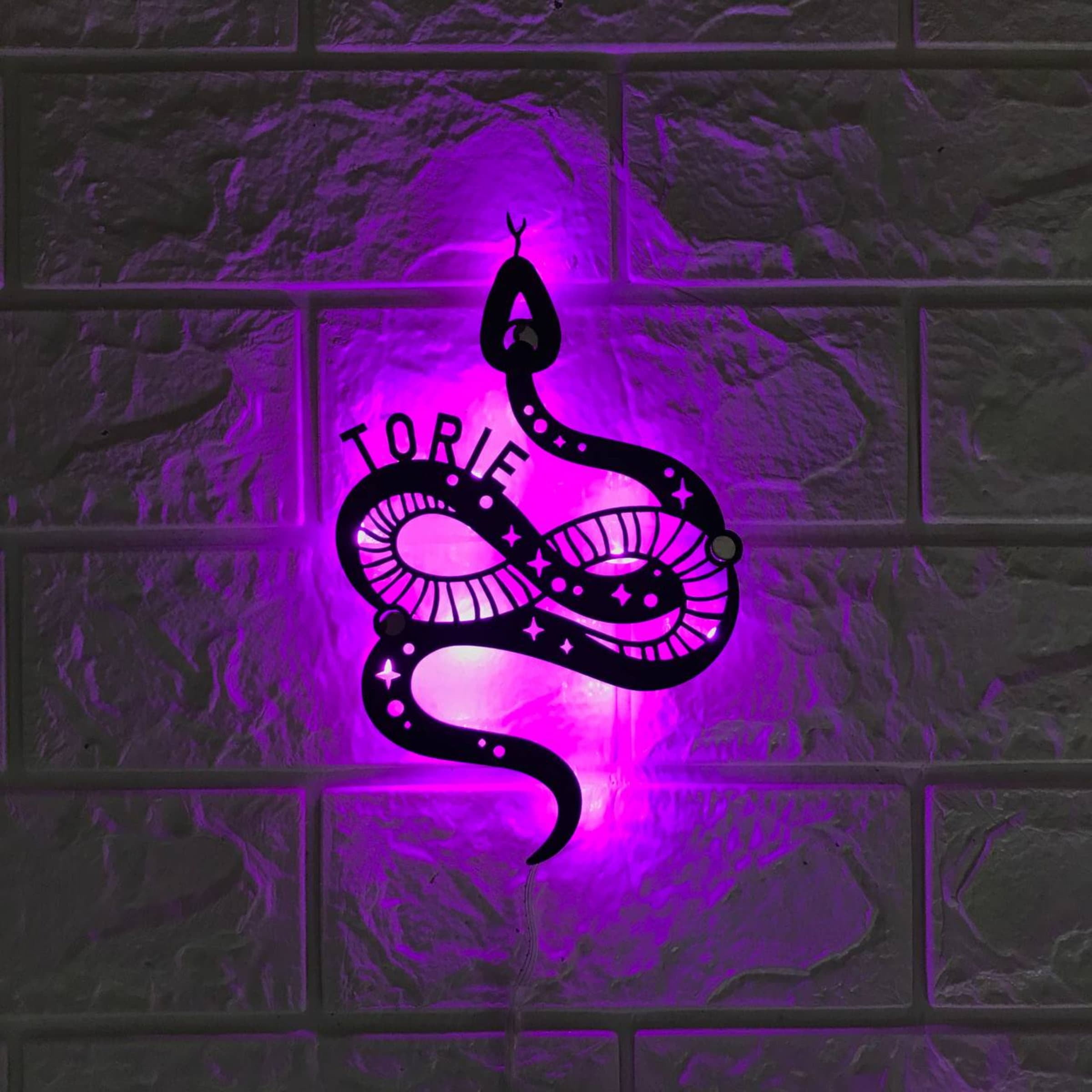 Handmadetneonsign Custom Snake Moon Phase Metal Wall Art with LED Light ...