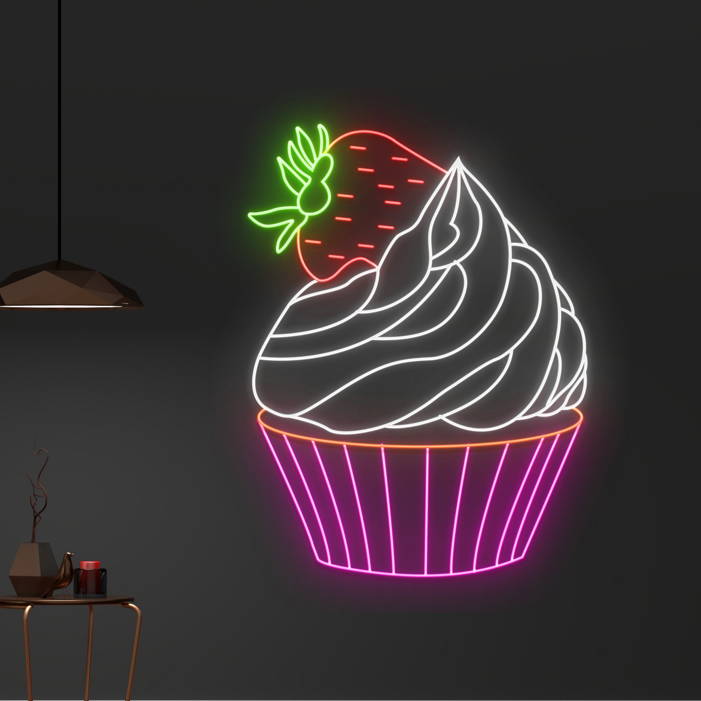 Handmadetneonsign Custom Strawberry Cupcake Neon Sign, Fruit Cupcake ...