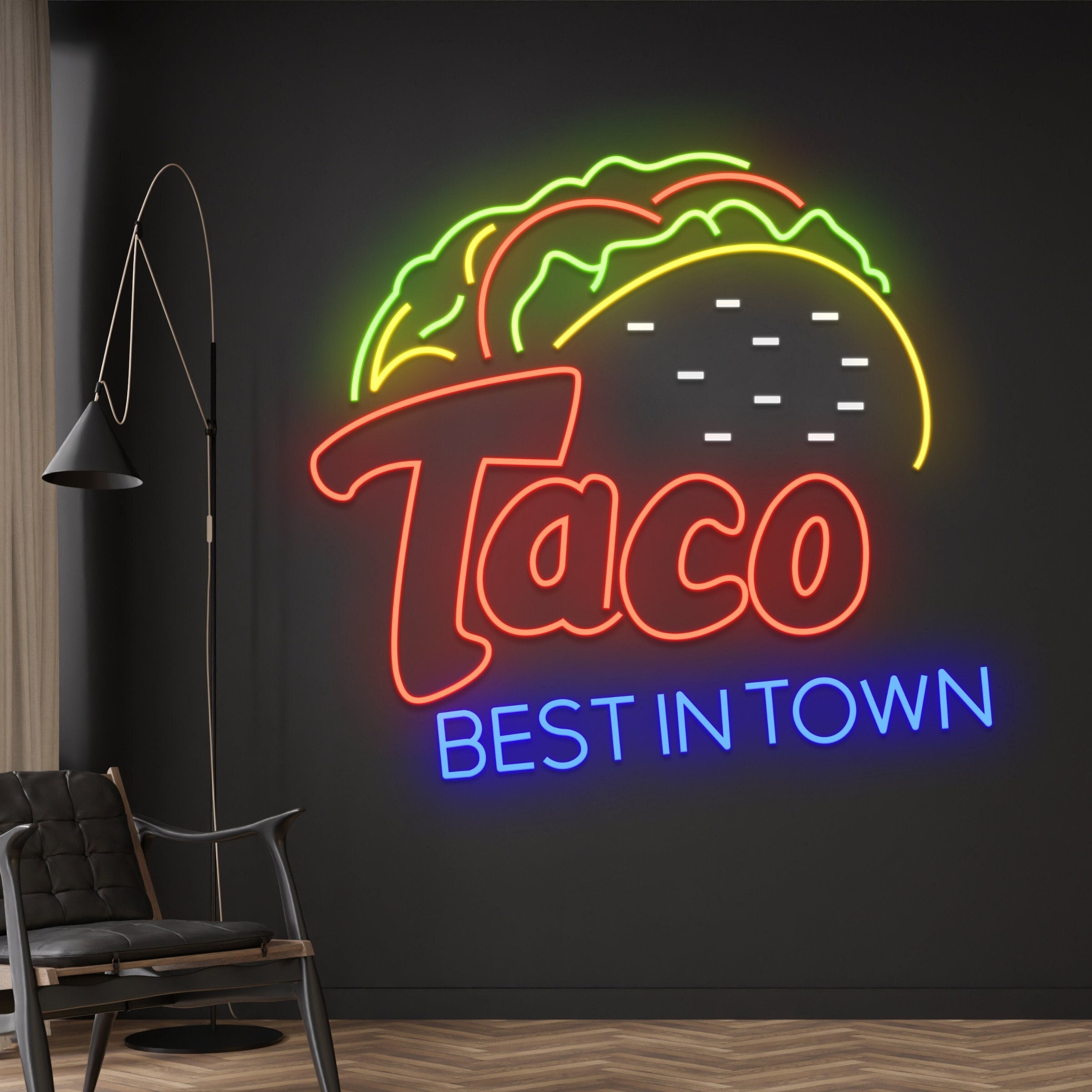 Handmadetneonsign Custom Taco Best In Town Neon Sign, Mexico Tacos LED ...