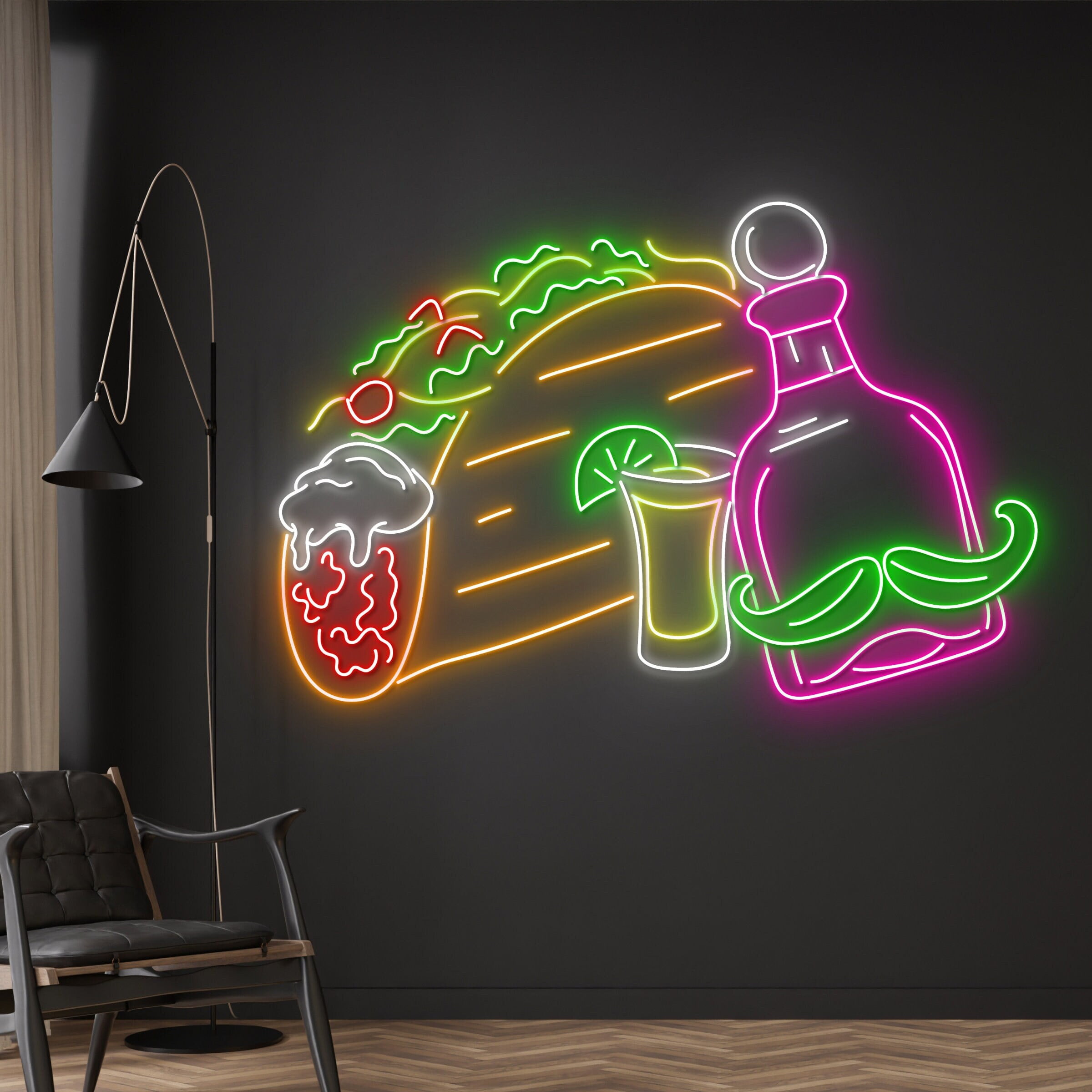Handmadetneonsign Custom Taco Ice Lemon Cocktail Glass Bottle Neon Sign ...