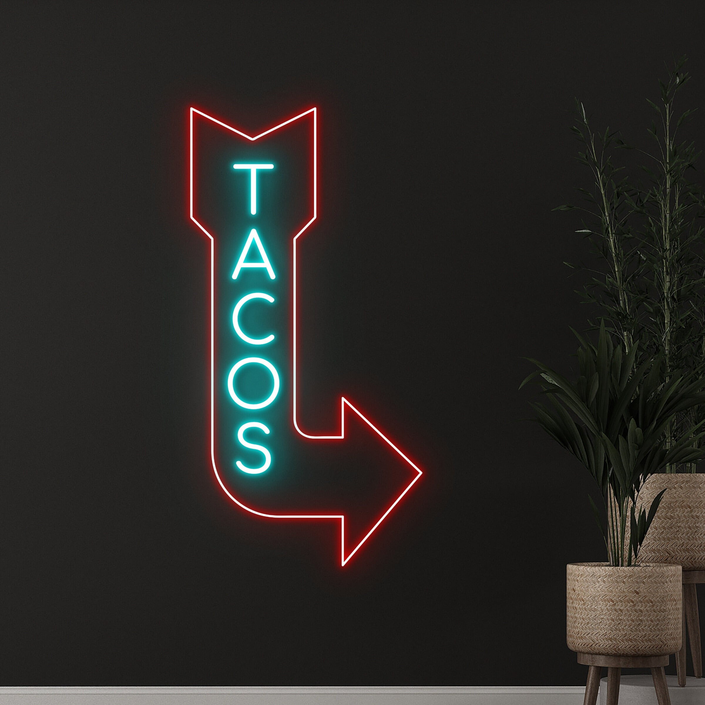 Handmadetneonsign Custom Tacos Direction Arrow Right Neon Sign, Taco ...