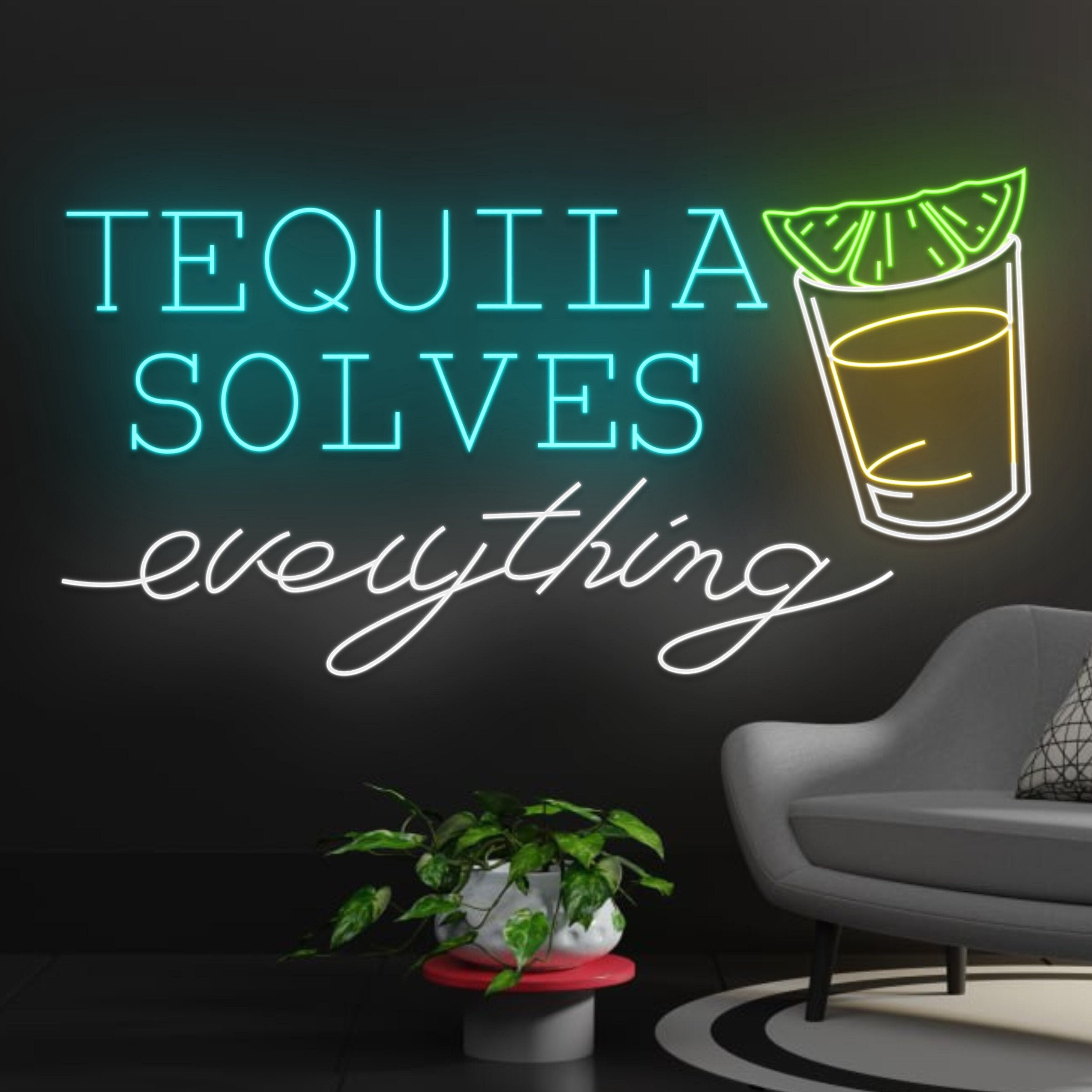 Handmadetneonsign Custom Tequila Solve Everything Neon Sign, Tequila ...