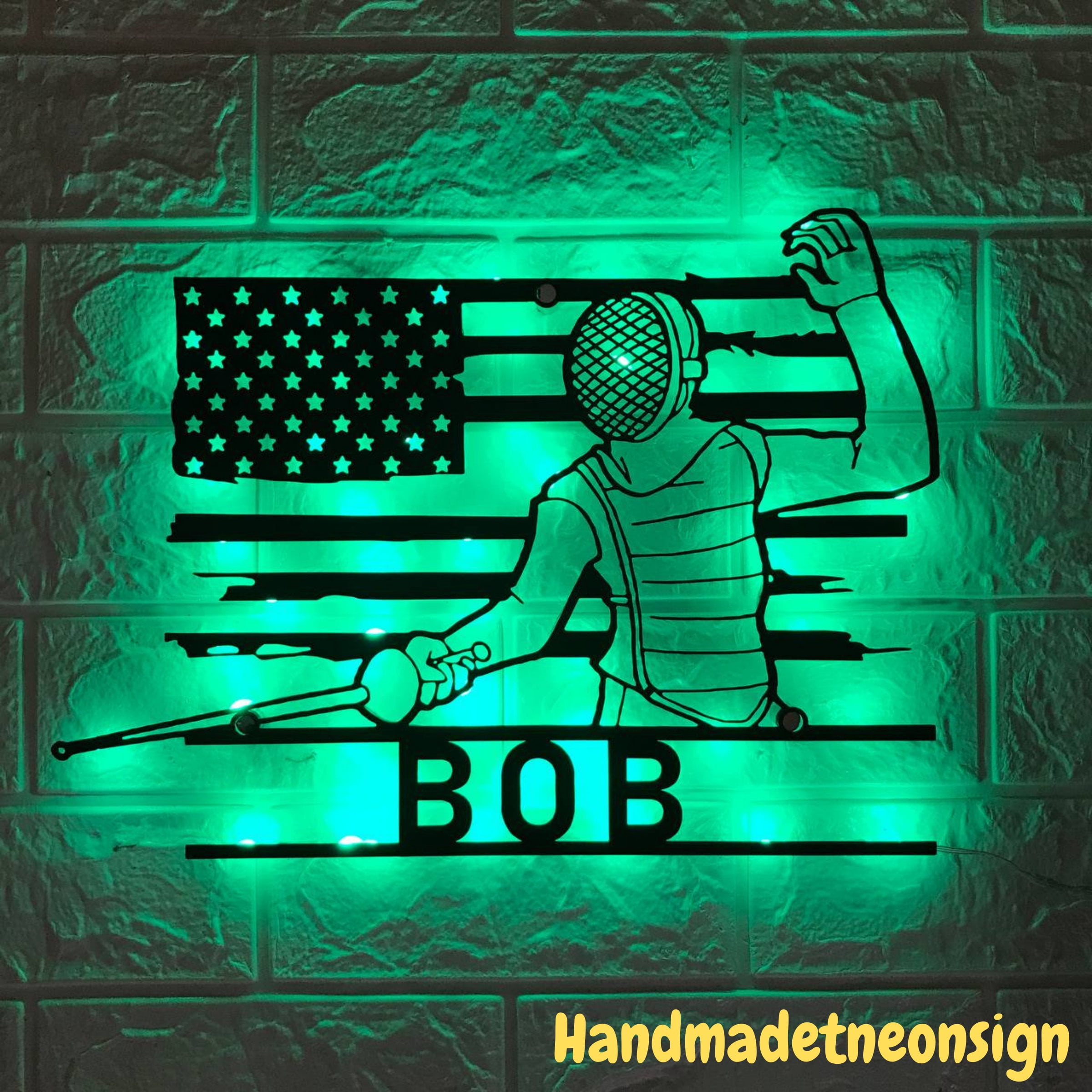 Handmadetneonsign Custom US Fencing Flag Metal Wall Art LED Light ...