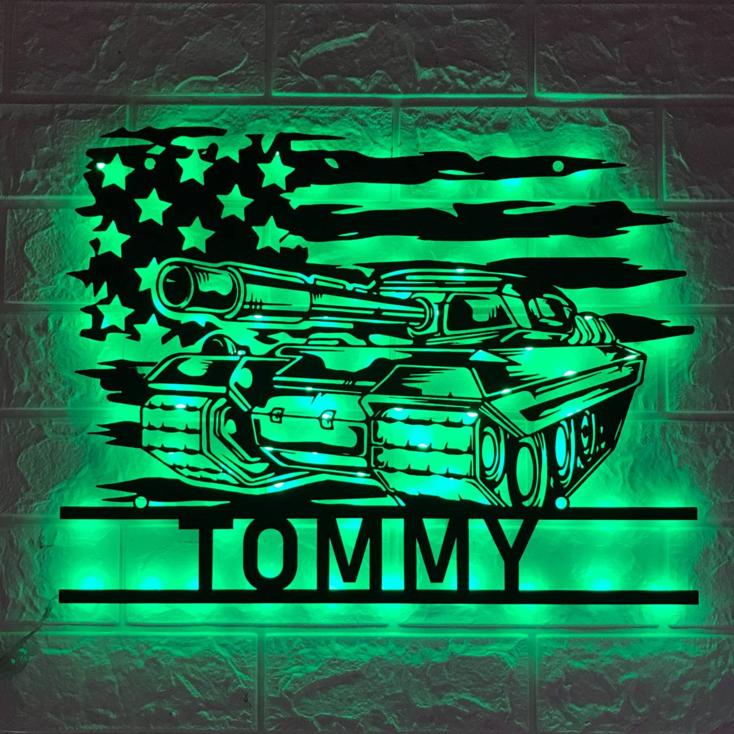Handmadetneonsign Custom US Flag Battle Tank Metal Wall Art LED Light ...