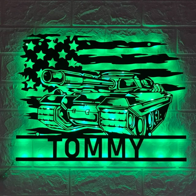 Handmadetneonsign Custom US Flag Battle Tank Metal Wall Art LED Light ...