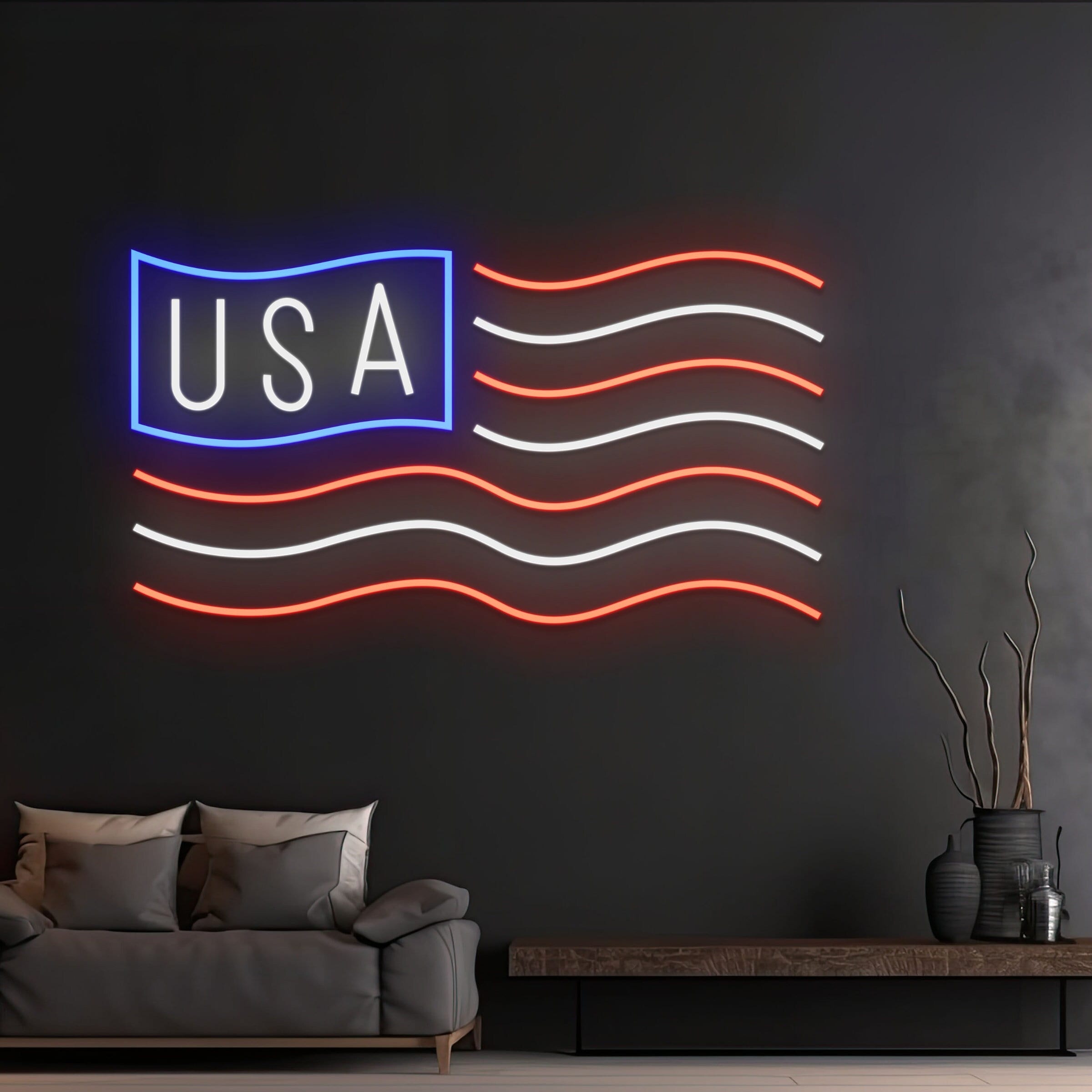 Handmadetneonsign Custom USA Flag Neon Sign, Personalized US Flag Neon ...