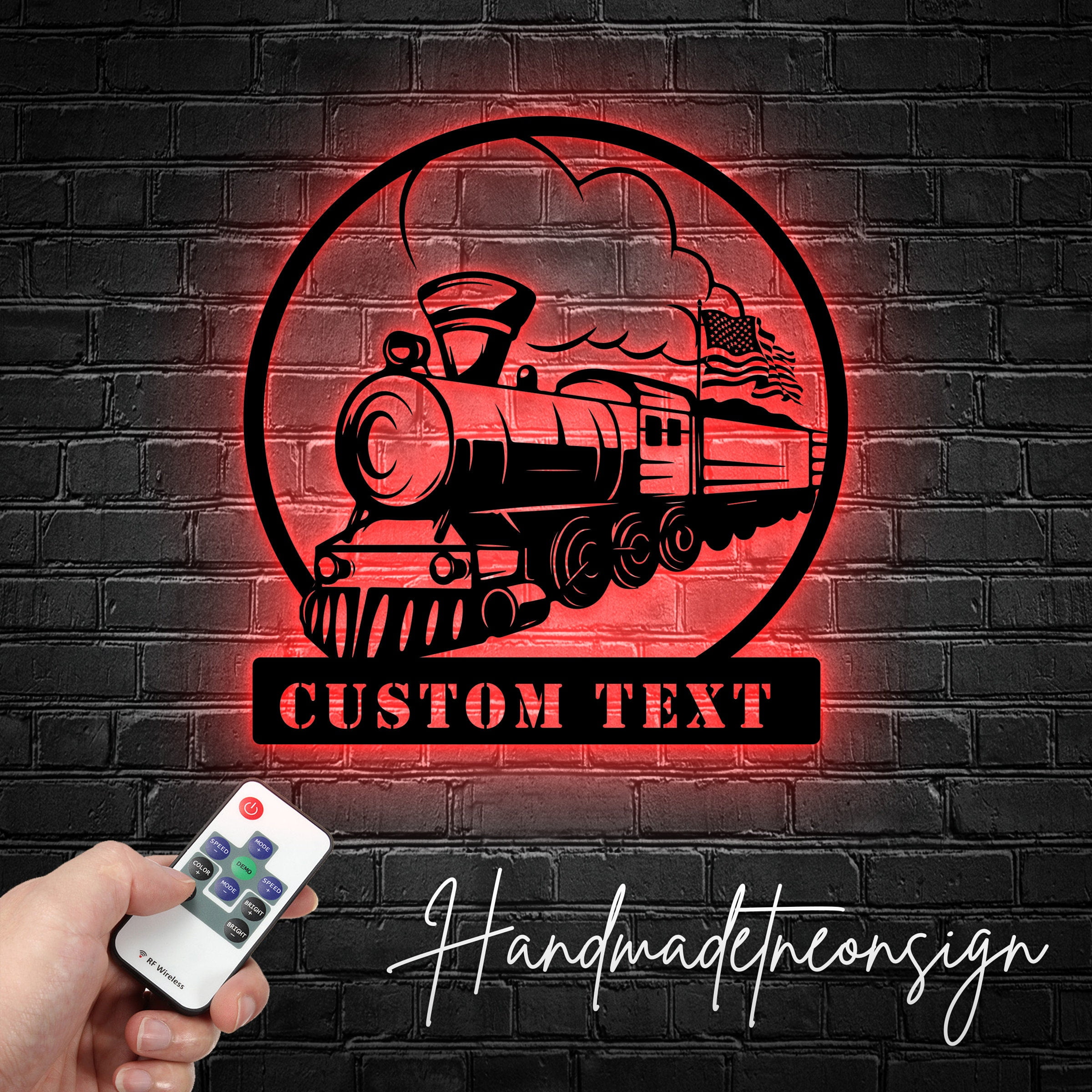 Handmadetneonsign Custom USA Locomotive Train Metal Wall Art with LED ...
