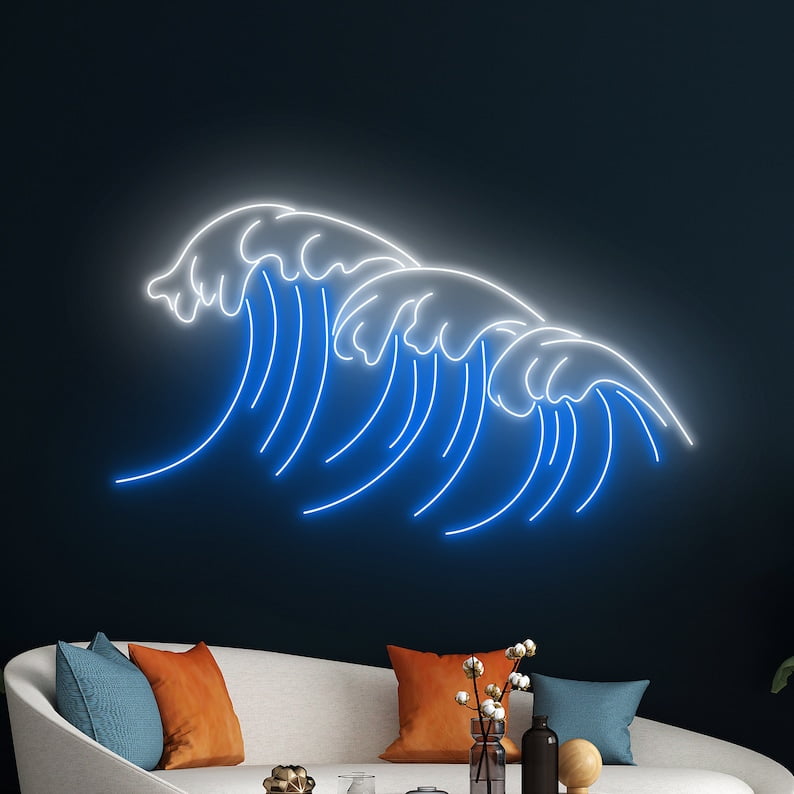 Handmadetneonsign Custom Wave Wall Art, Waves Ocean Wall Decor, Big ...