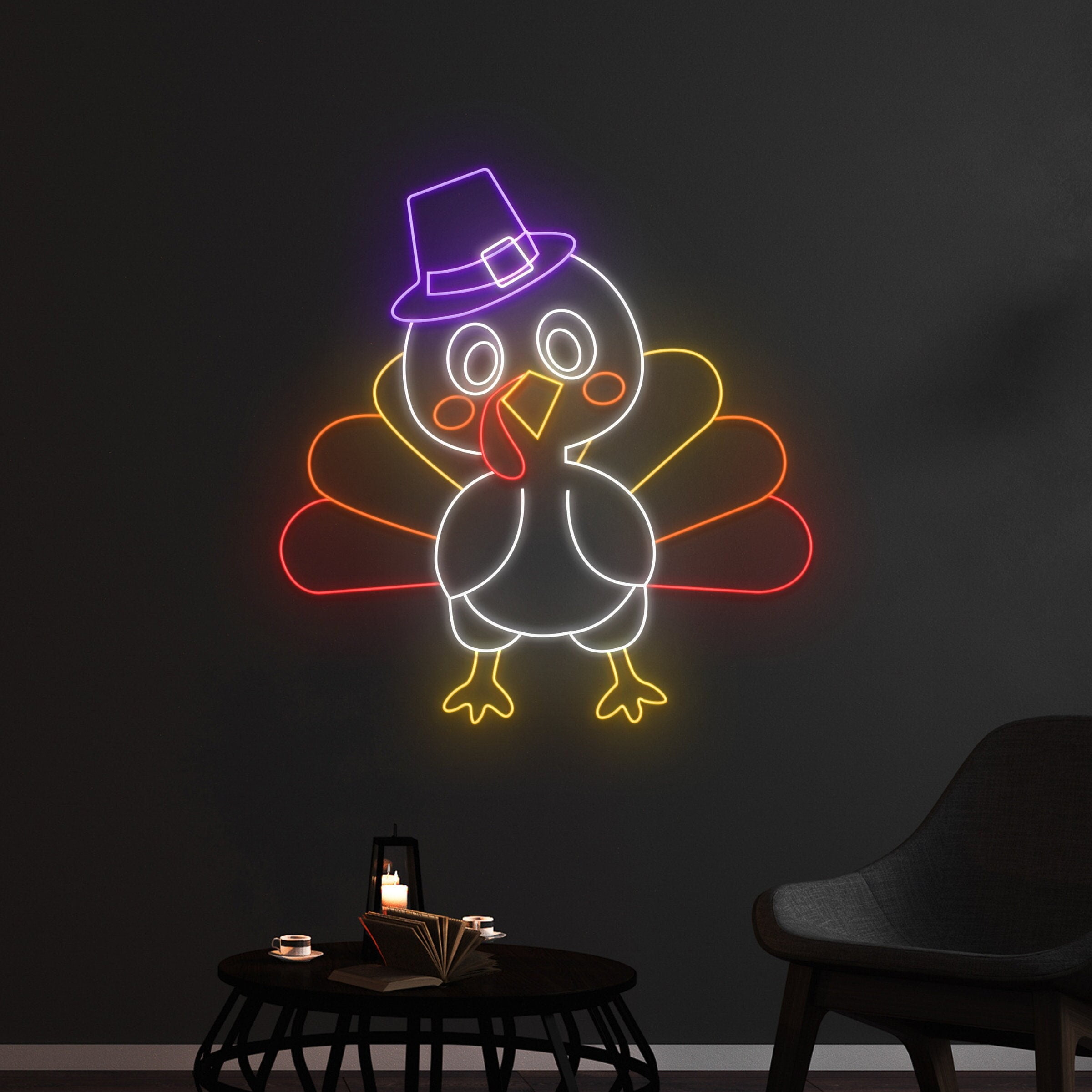 Handmadetneonsign Custom Witch Hat Turkey Neon Sign, Thanksgiving ...
