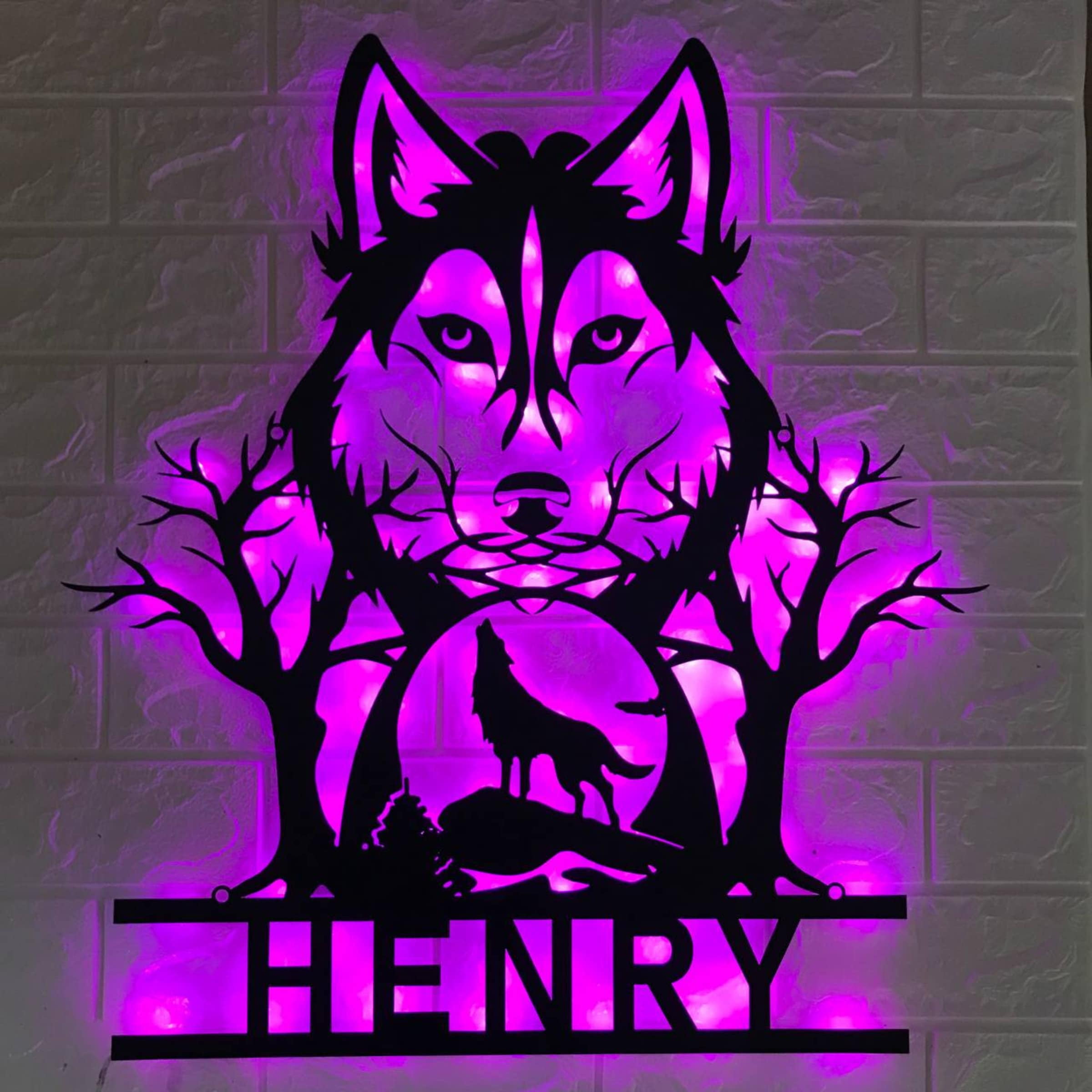 Handmadetneonsign Custom Wolf In Forest Metal Wall Art LED Light ...
