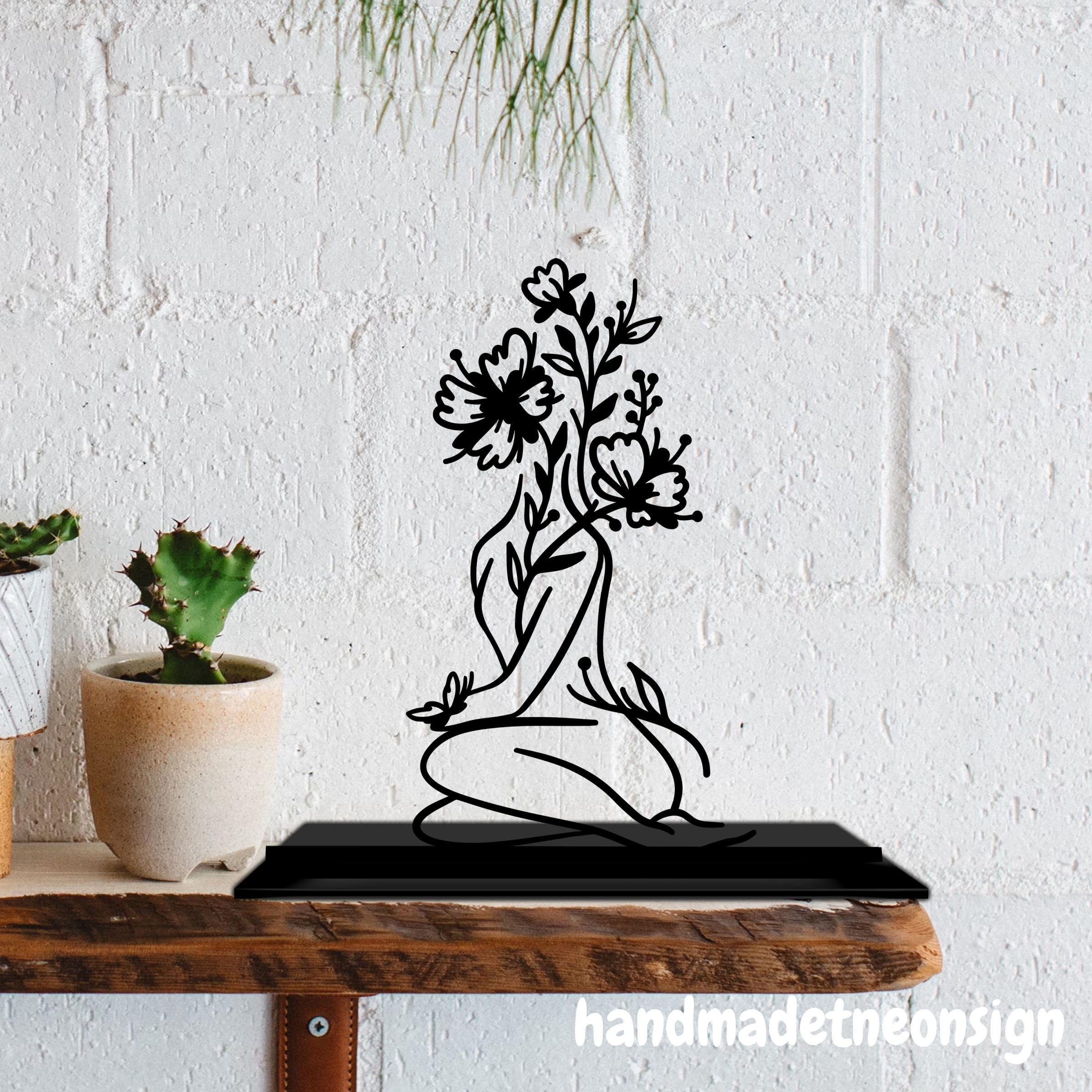 Handmadetneonsign Custom Woman Line Art Acrylic Stand, Floral Tabletop ...