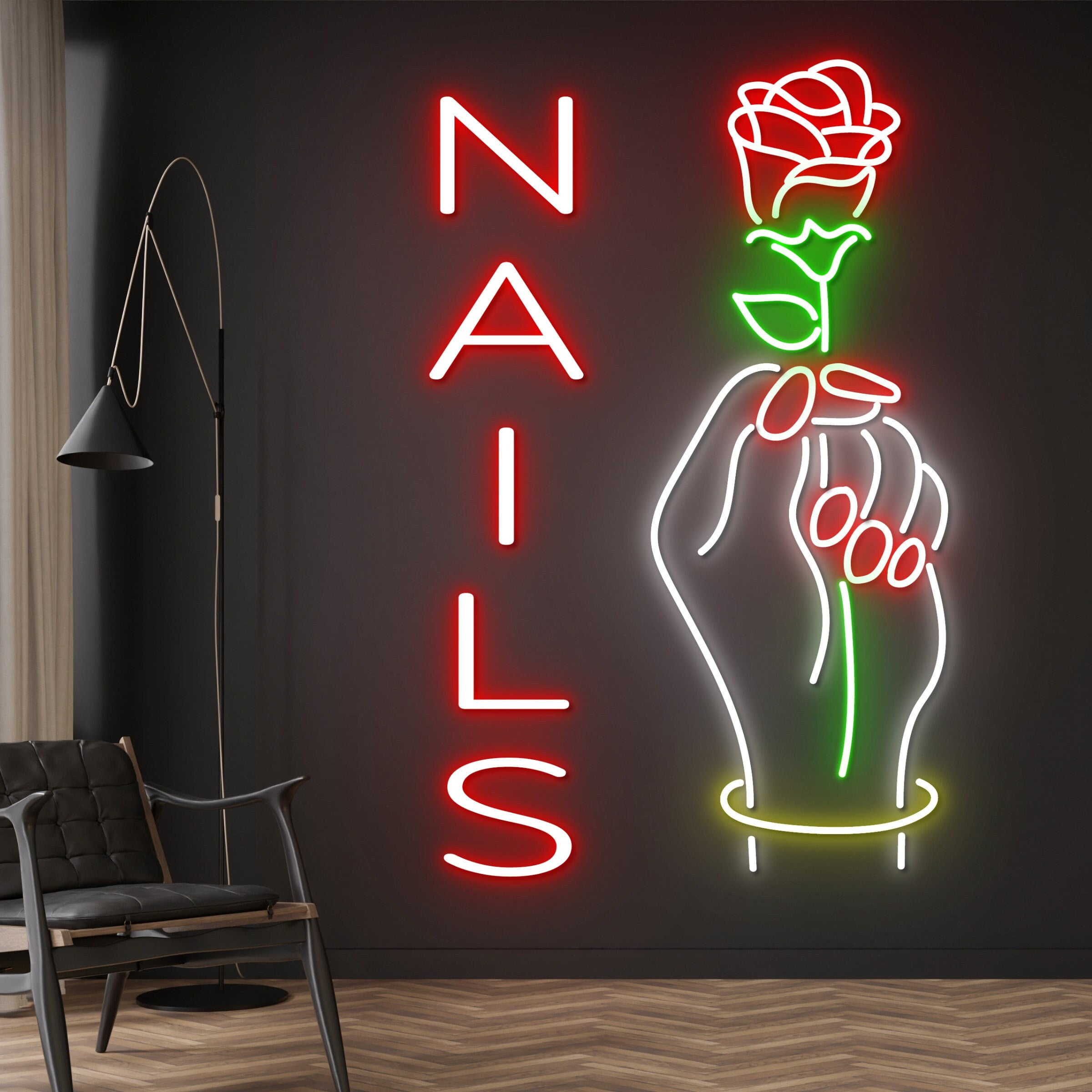 Handmadetneonsign Custom Woman Nail Holding Flower Neon Sign ...