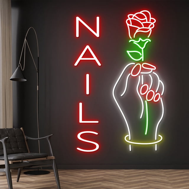 Handmadetneonsign Custom Woman Nail Holding Flower Neon Sign ...