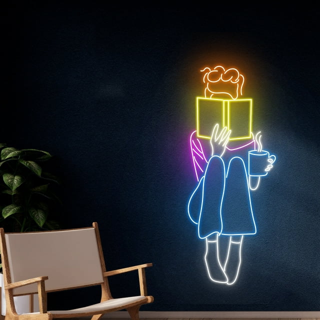 Handmadetneonsign Custom Woman Reads Book Neon Sign, Girl Reading Book ...