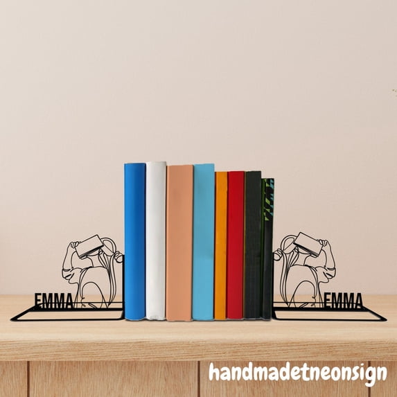 Handmadetneonsign Custom Women Reading A Book Metal Bookends, Bookworn ...