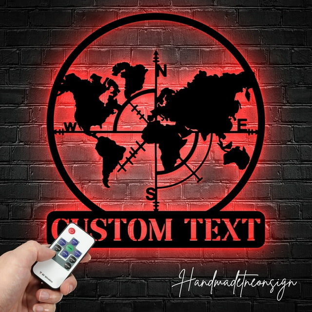 Handmadetneonsign Custom World Map Metal Sign - Personalized World Map ...