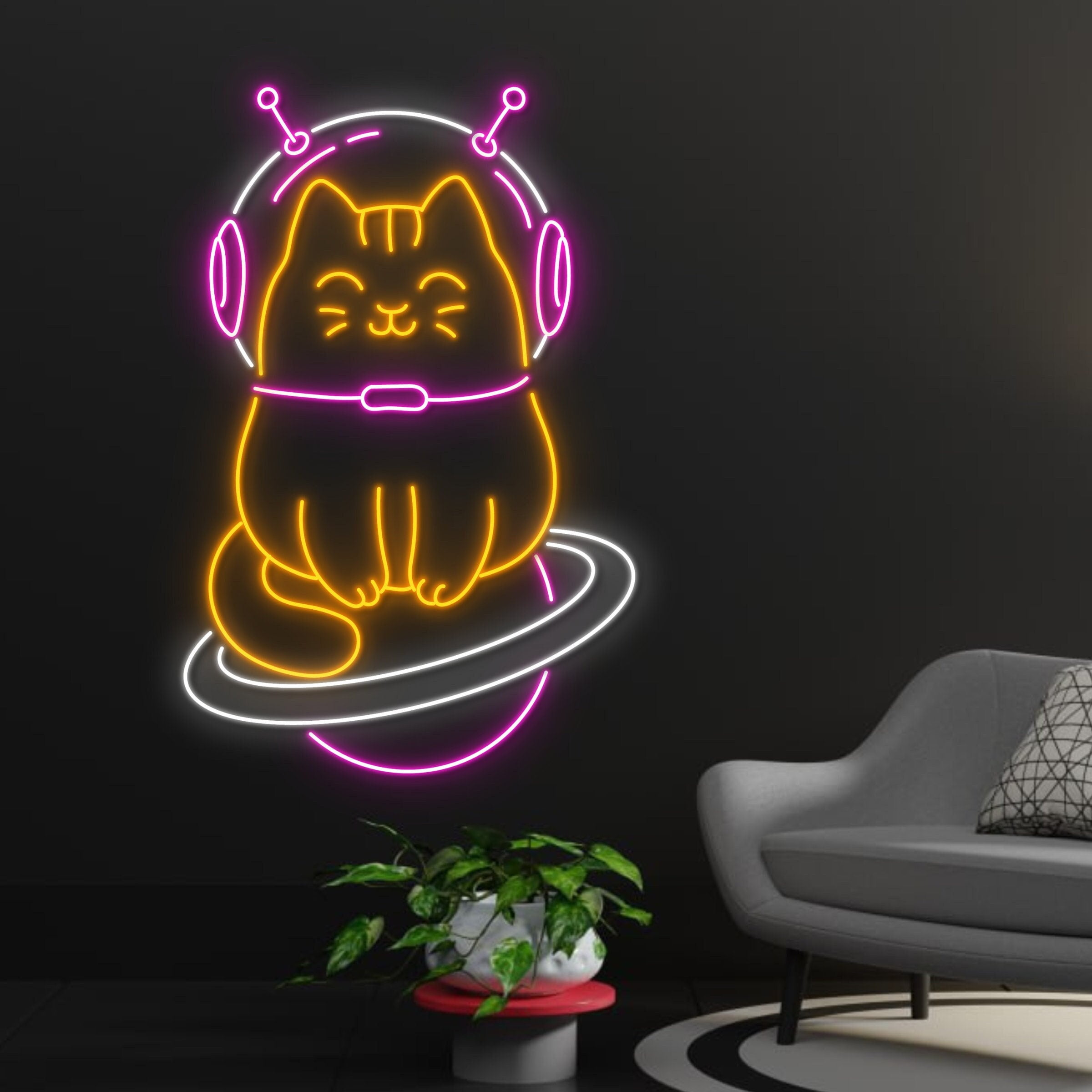 Handmadetneonsign Cute Astronaut Cat Neon Sign, Alien Cat LED Sign ...