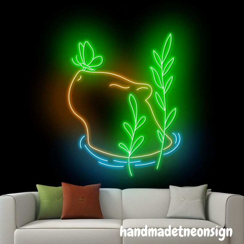Handmadetneonsign Cute Capybara Neon Sign, Capybara Wall Art, Capybara ...