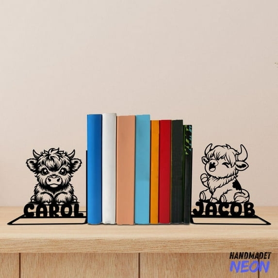 Handmadetneonsign Cute Cow Metal Bookends, Baby Cow Farm Name Bookend ...