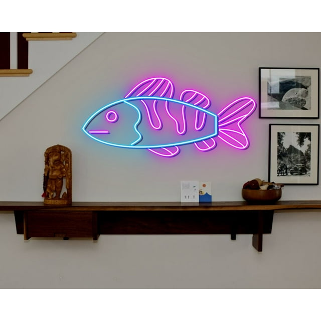 Handmadetneonsign Cute fish Led Sign, Cute fish Neon Sign, Wall Decor ...