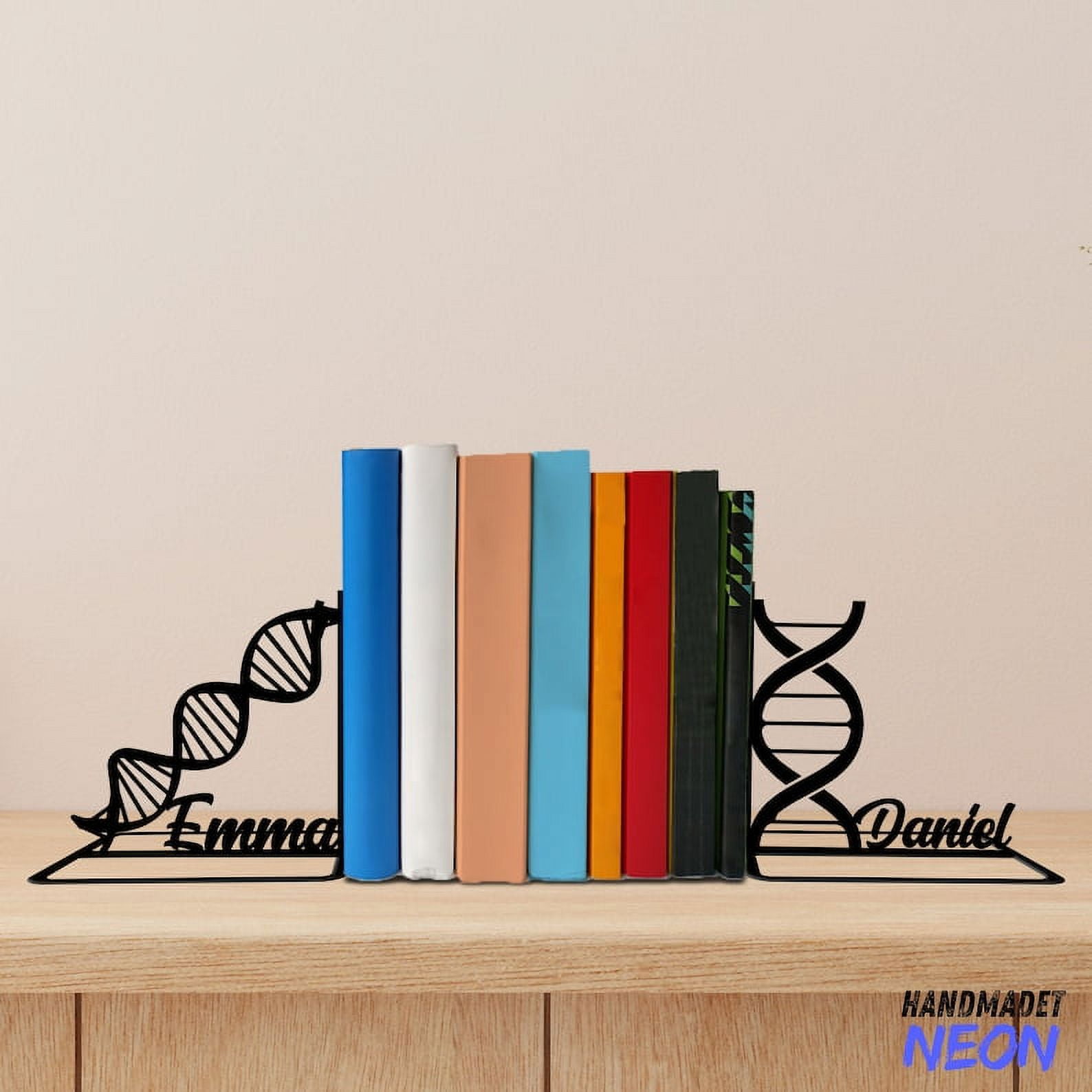 Handmadetneonsign DNA Metal Bookends, DNA Double Helix Name Bookend ...
